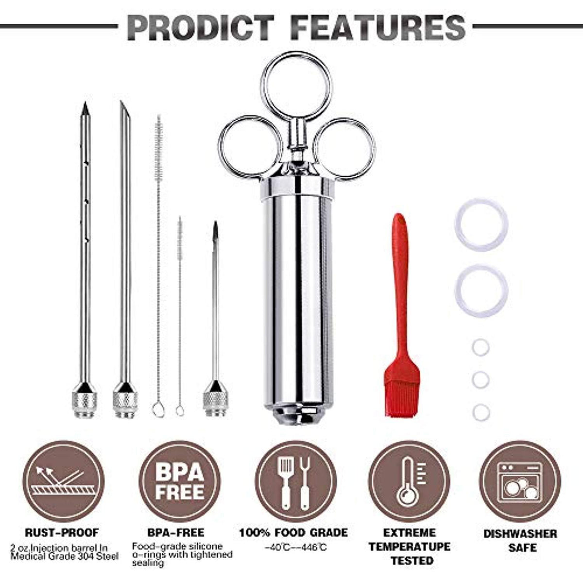 Upgraded Meat Injector Kit, Premium Medical Grade Stainless Steel Meat ...