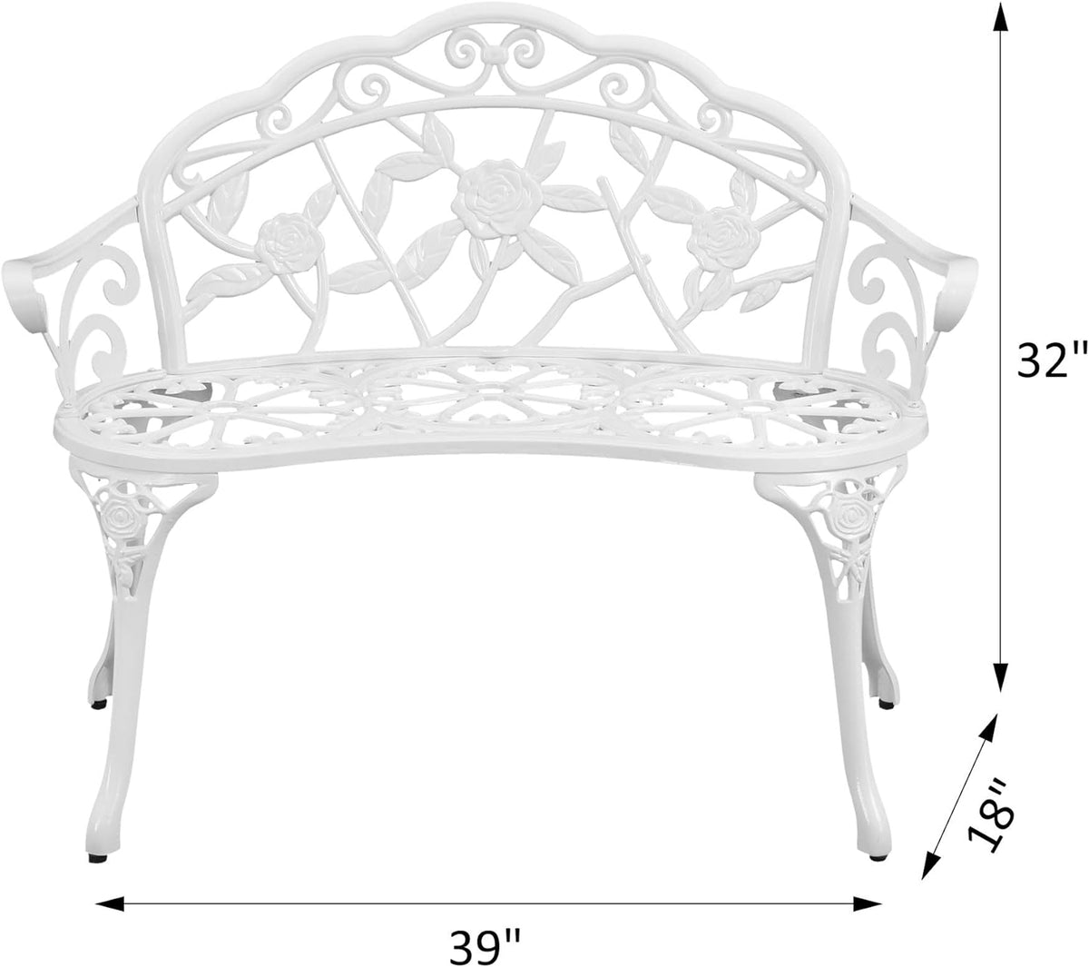 Bench, White Cast-Aluminum Garden Benches Metal Loveseat Outdoor Furni ...